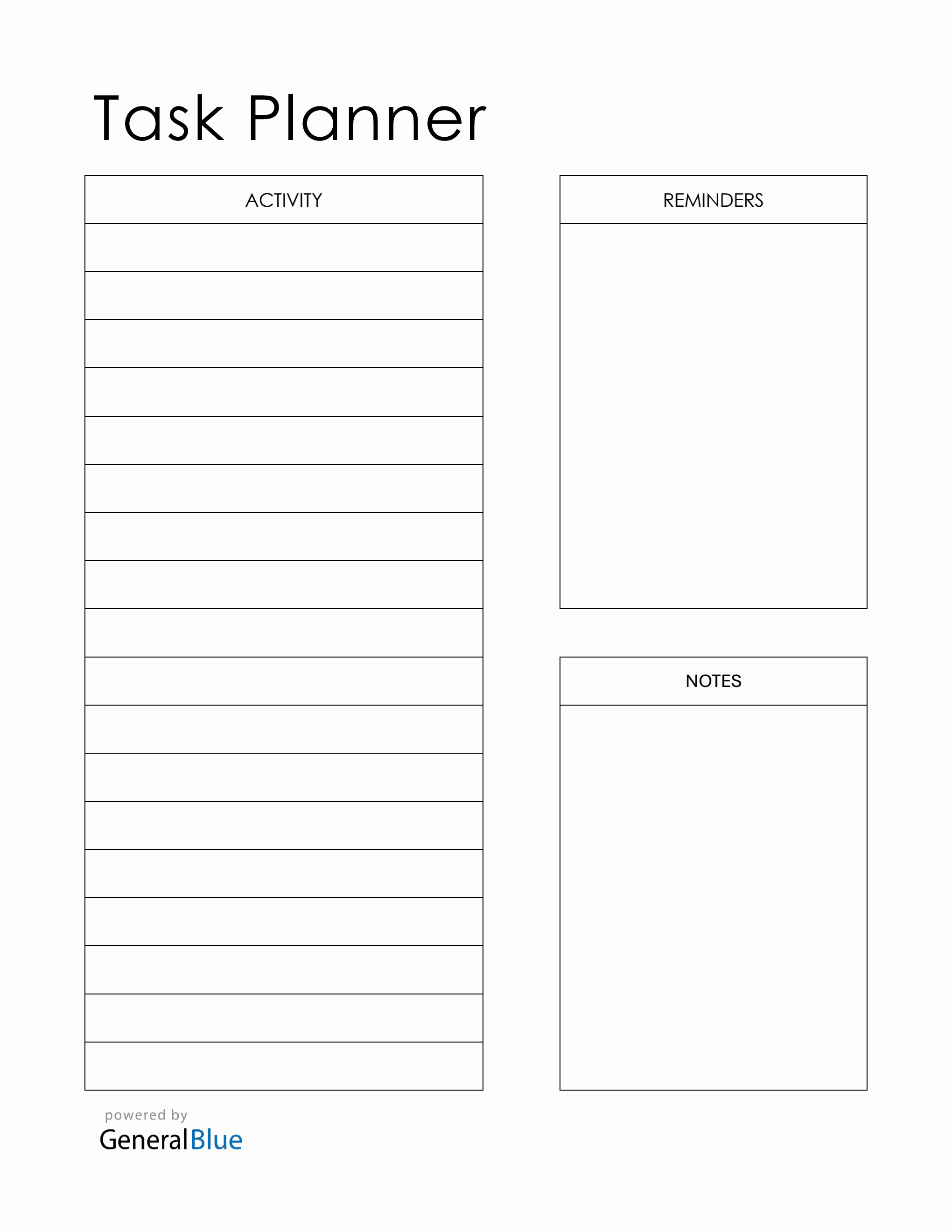 Printable Task and Activity Planner Template in PDF