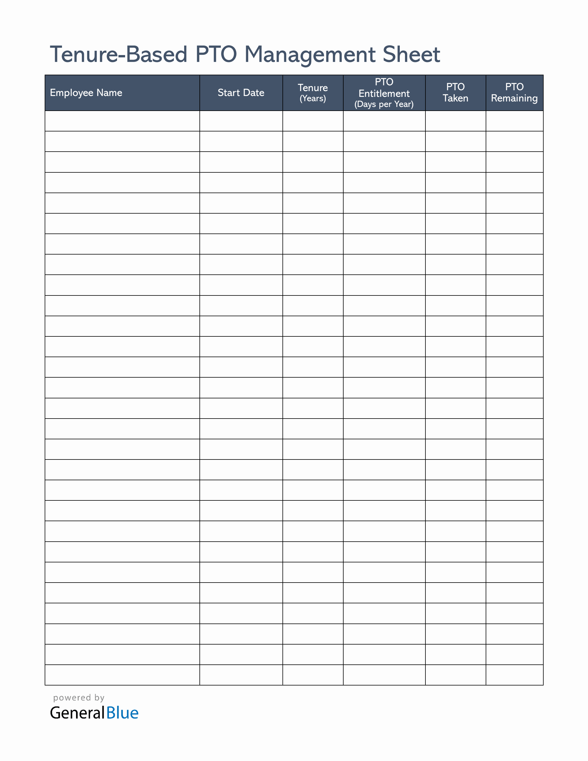 Tenure-Based PTO Management Sheet Template (Word)