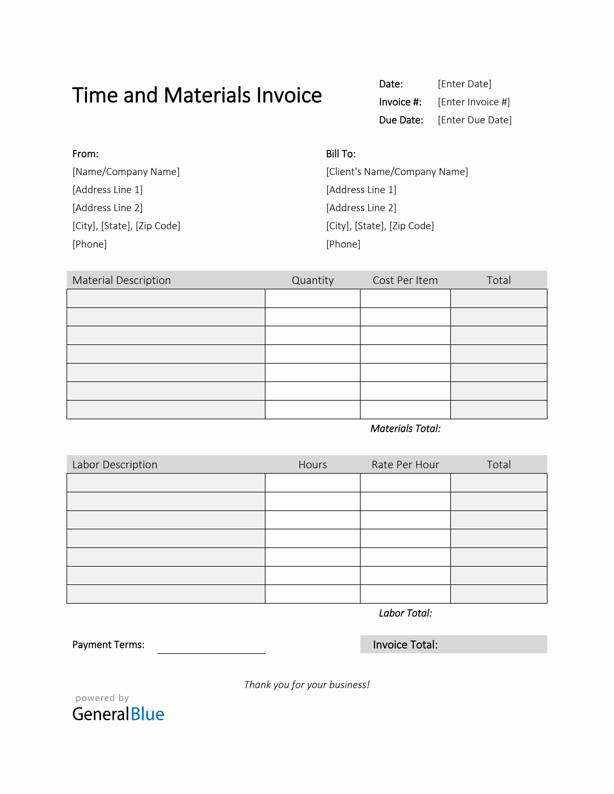 Time and Materials Invoice in Word (Simple)