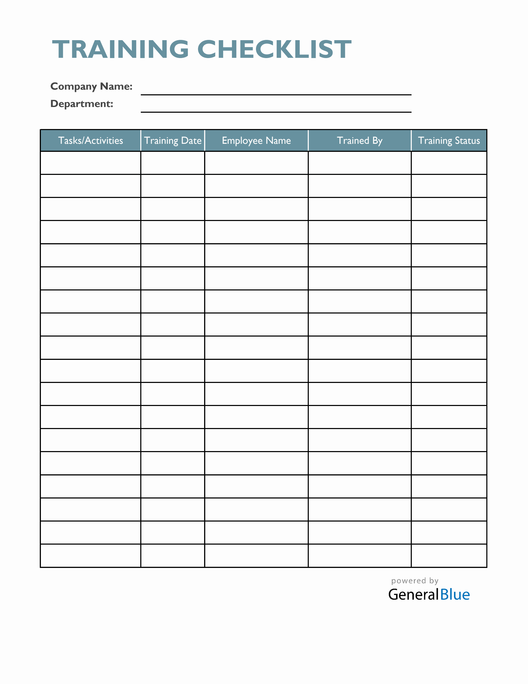 Training Checklist in Excel