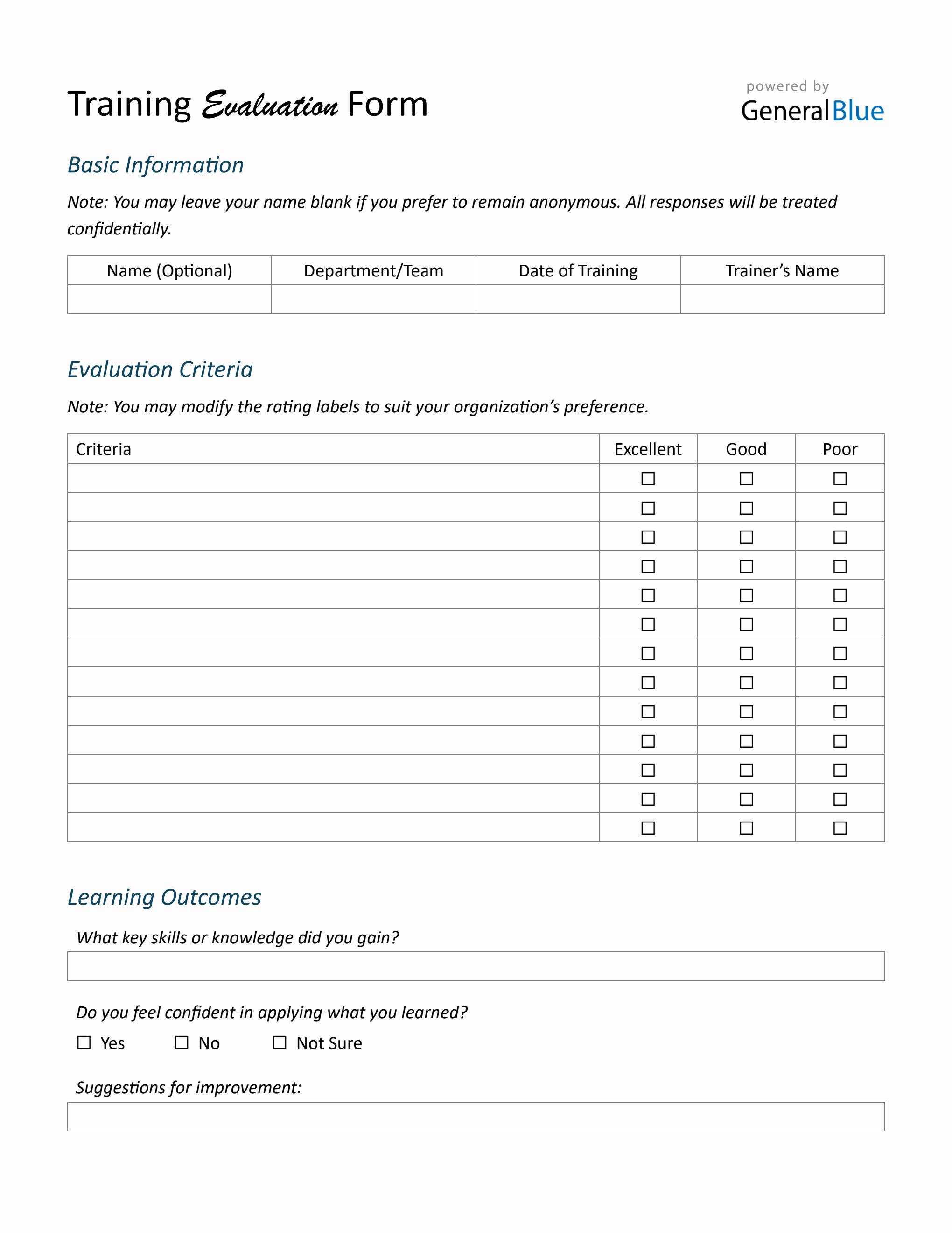 Printable Training Evaluation Form – Free Download in Word