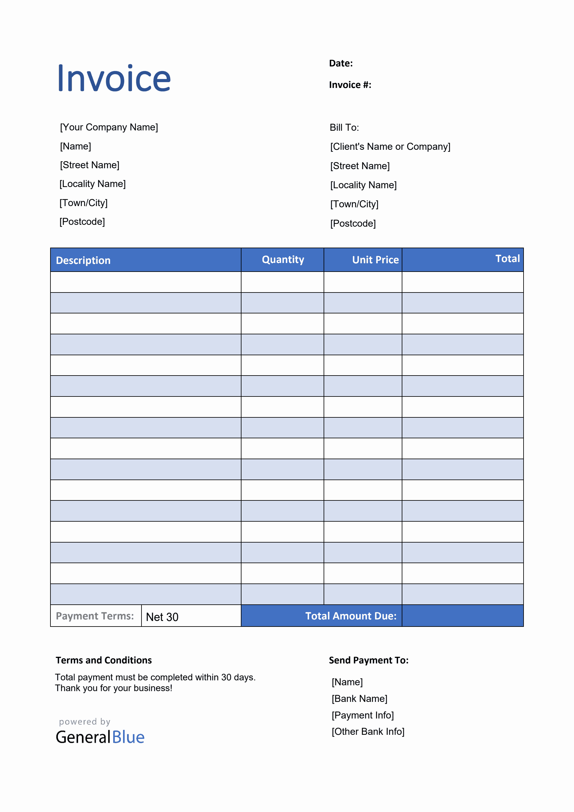 Invoice Template for U.K. in PDF (Striped)