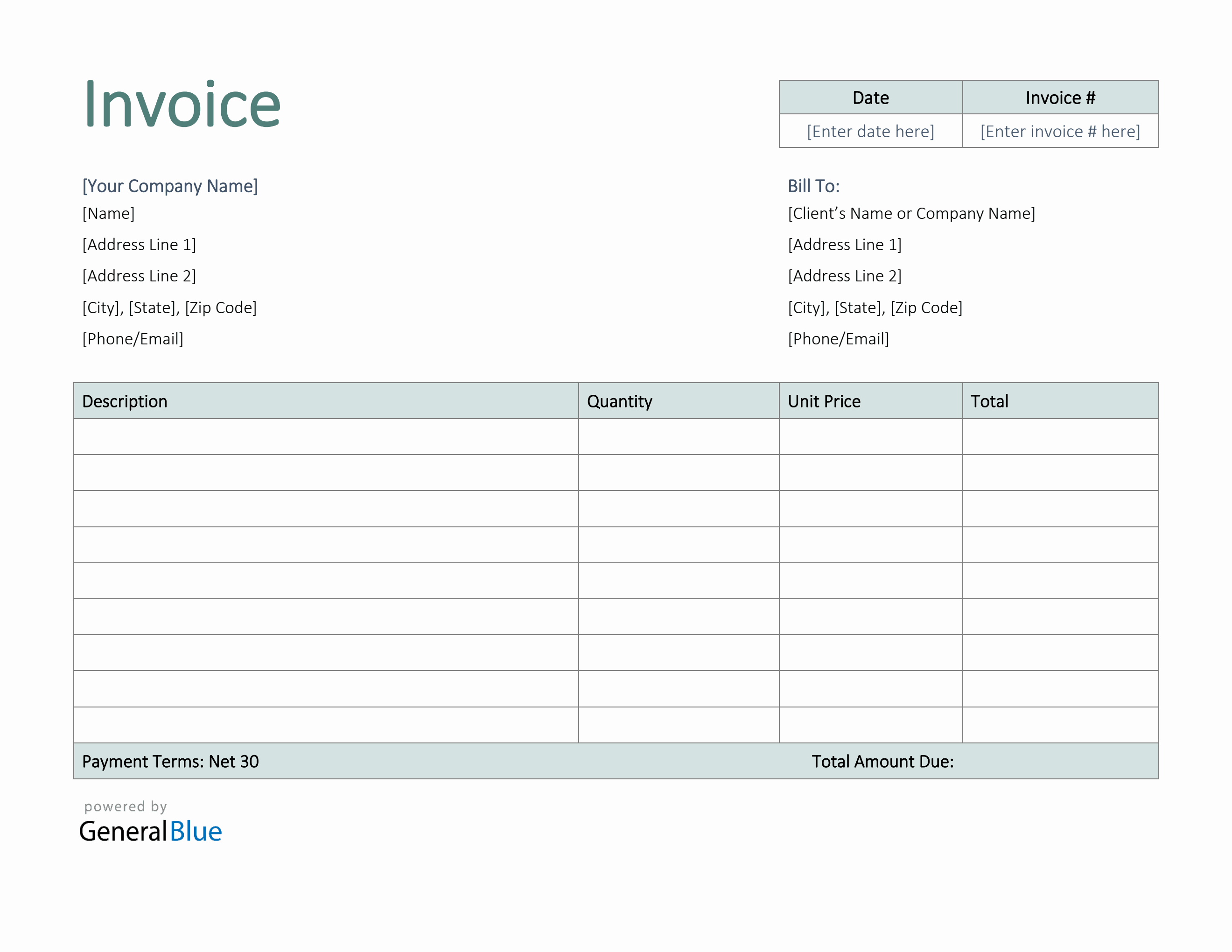 U.S. Invoice Template in Word (Plain)