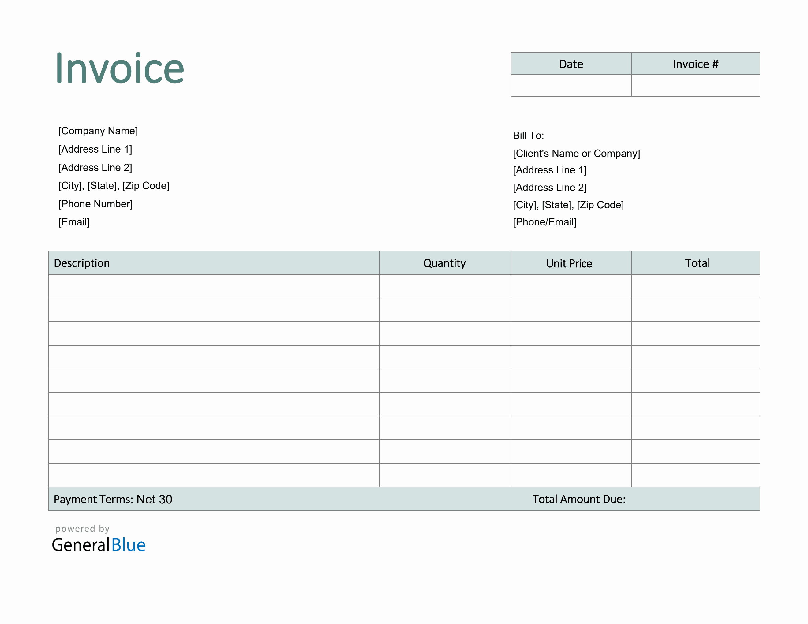 U.S. Invoice Template in PDF (Plain)