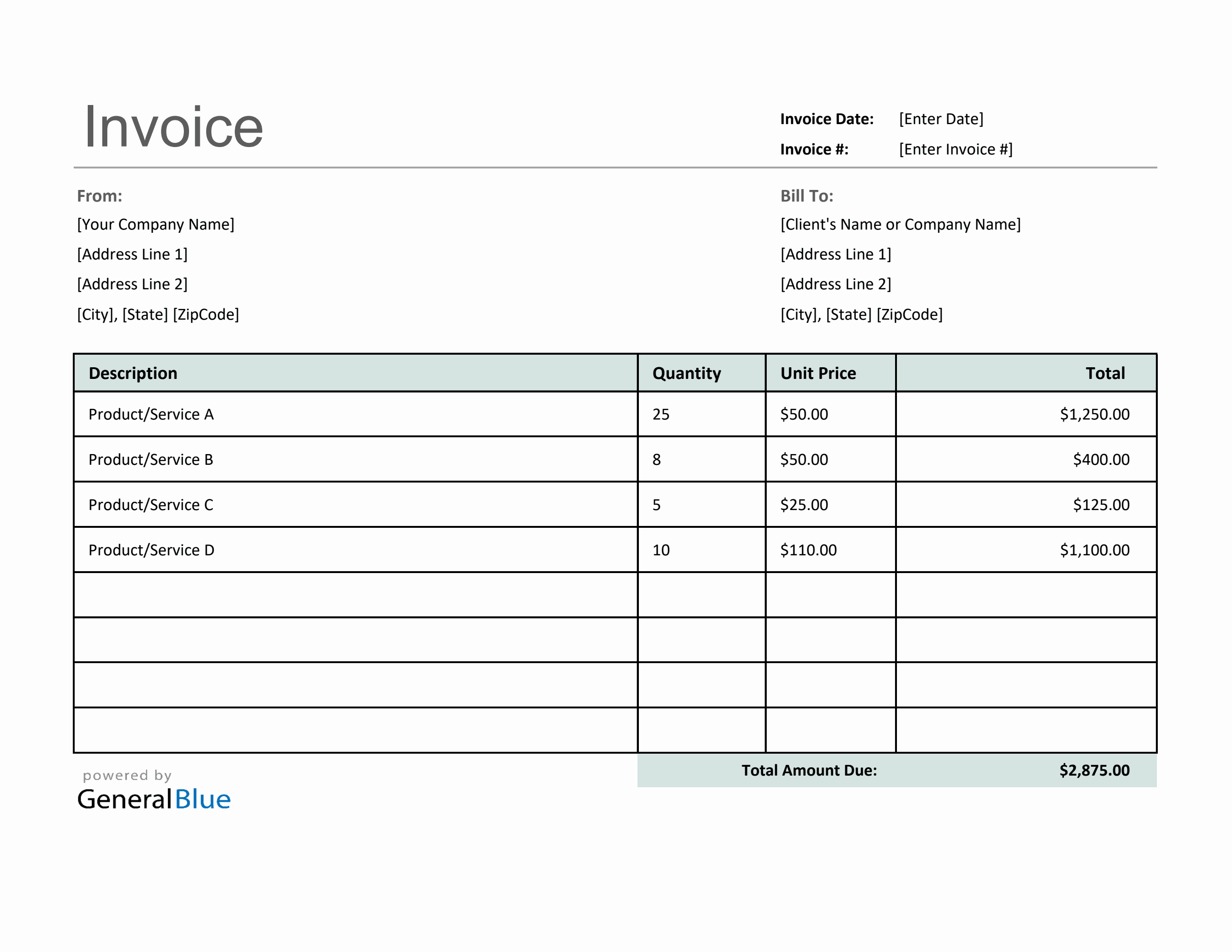 Blank Invoice Template Excel
