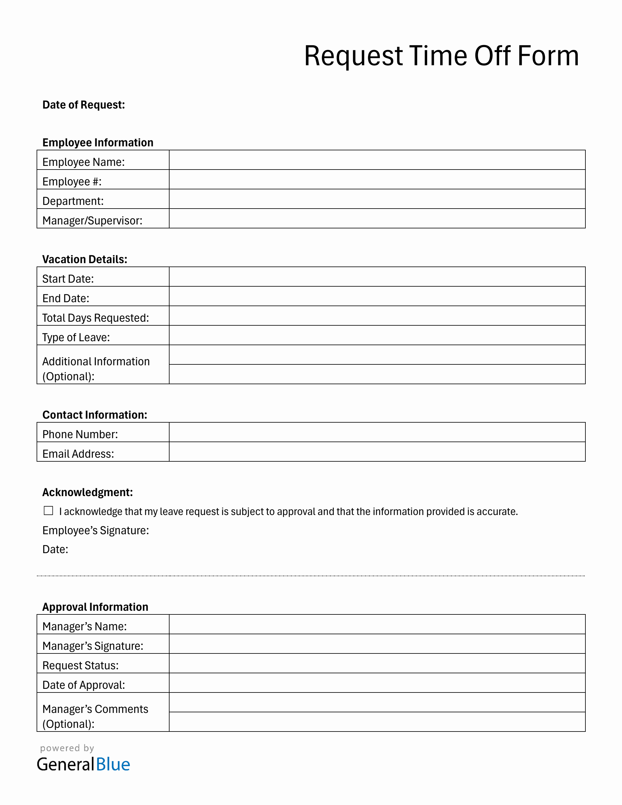 Free Word Vacation Request Form Templates