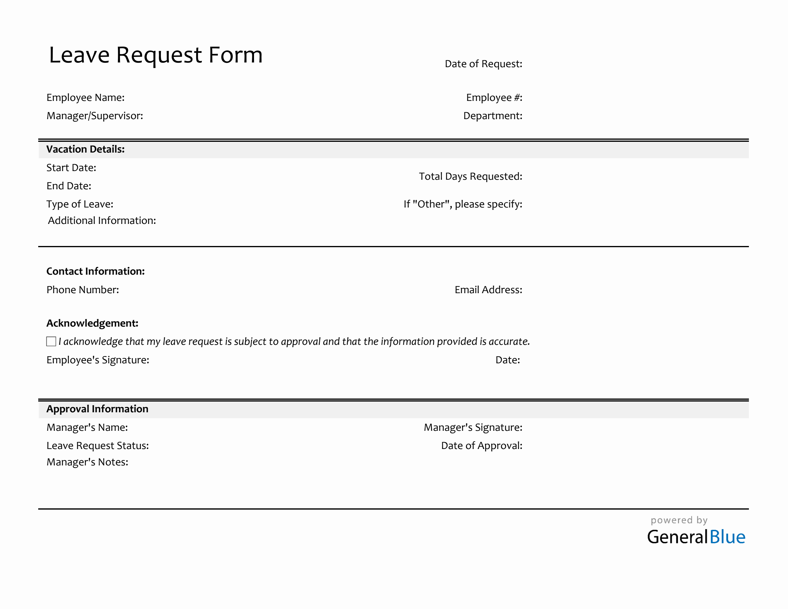 Free Customizable Vacation Request Form in Excel