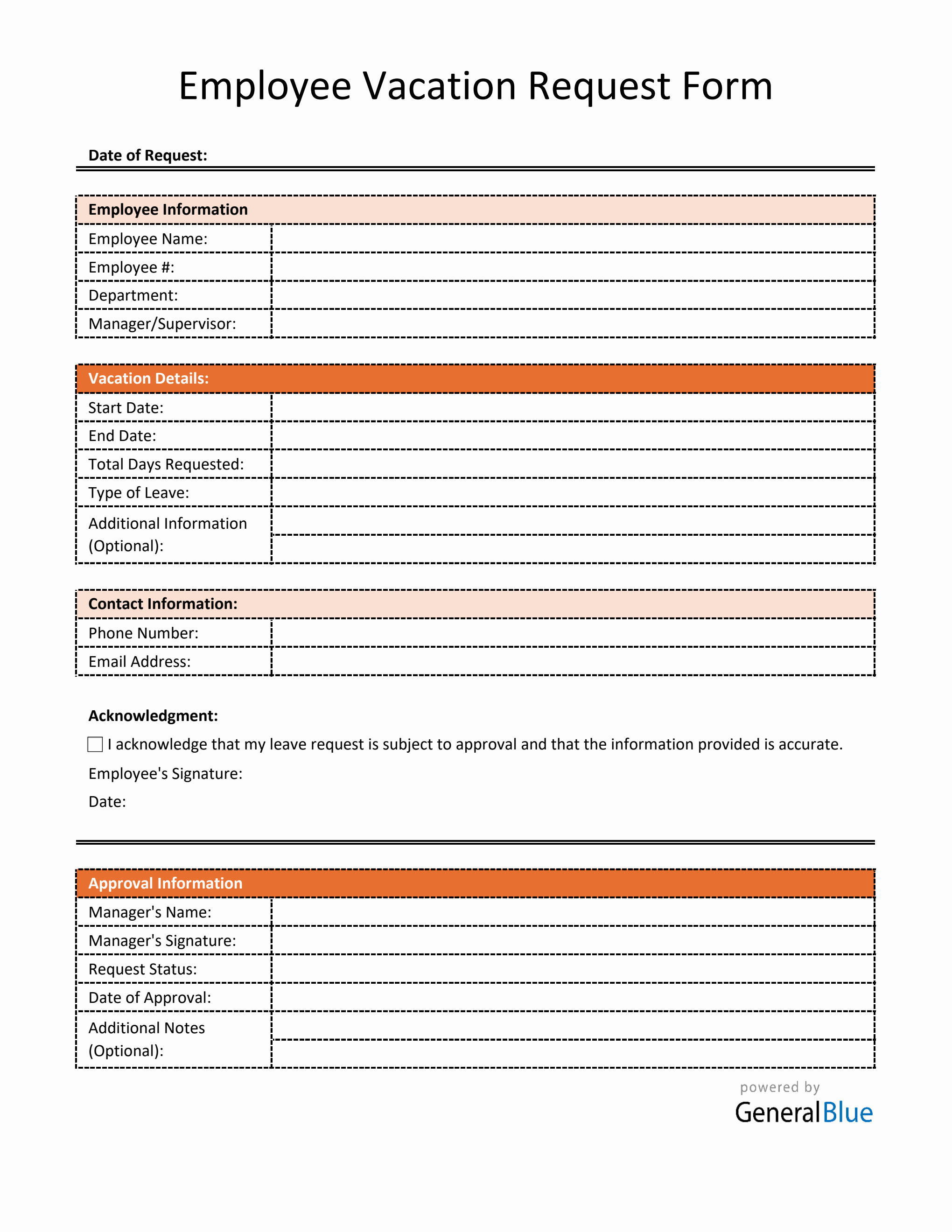 Free Editable Vacation Request Form in Excel