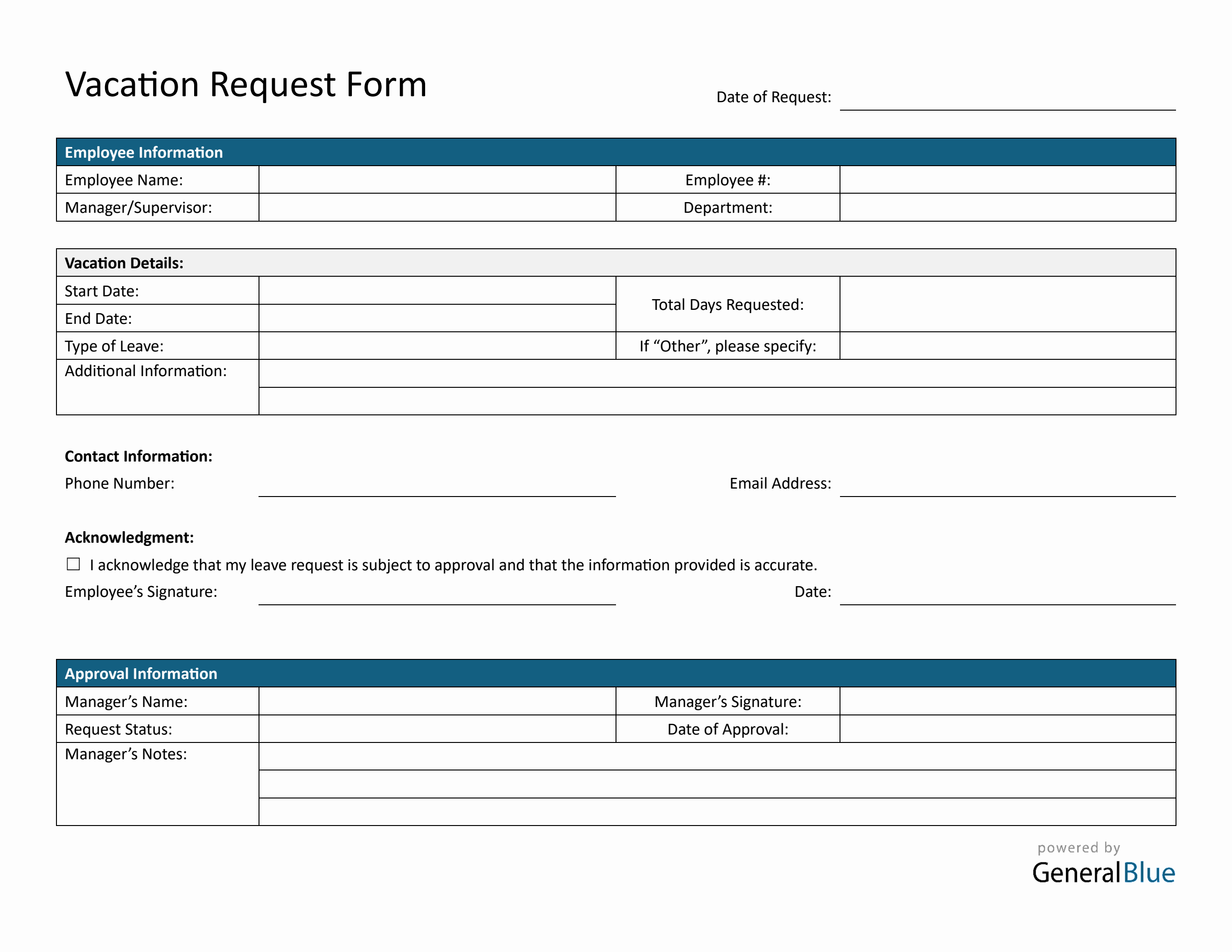 Free Vacation Request Form in PDF