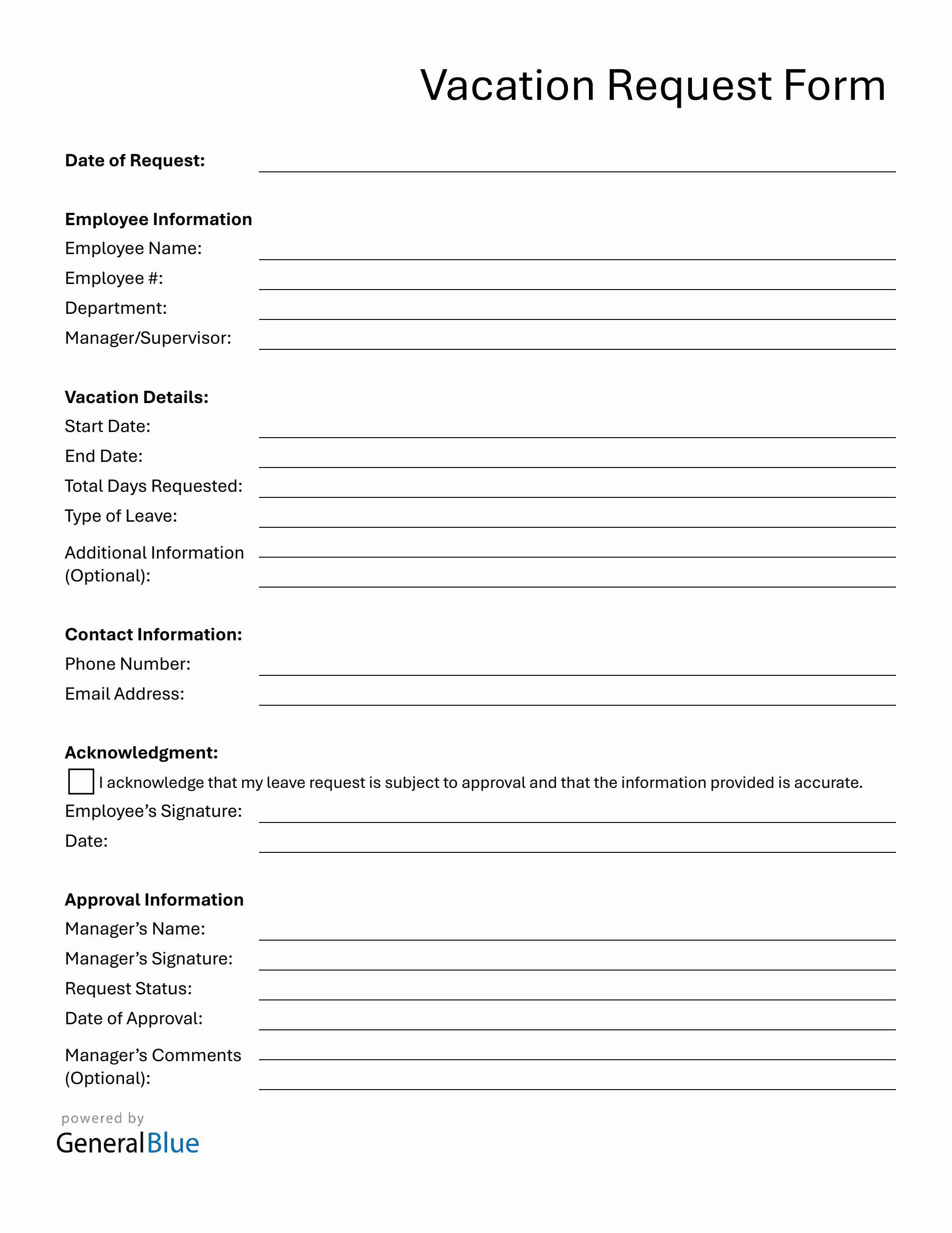 Free Printable Vacation Request Form in PDF | ()