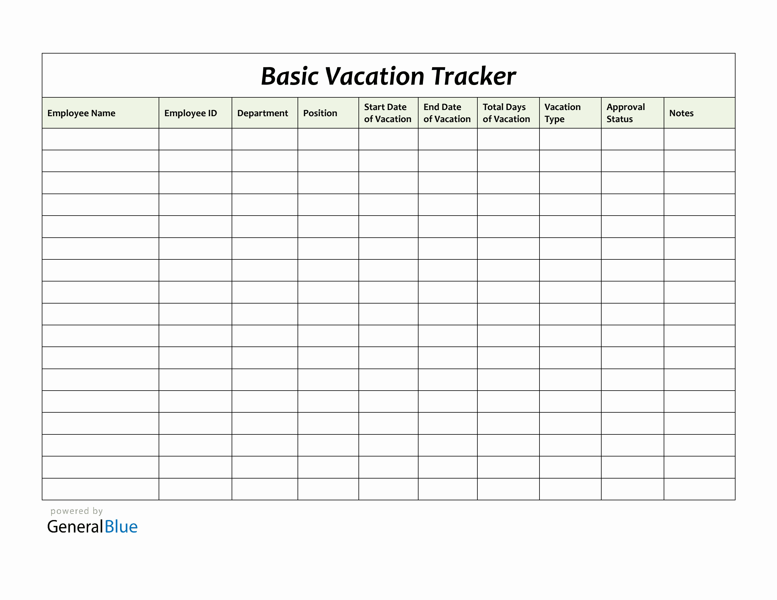 Basic Vacation Leave Tracker (Word)