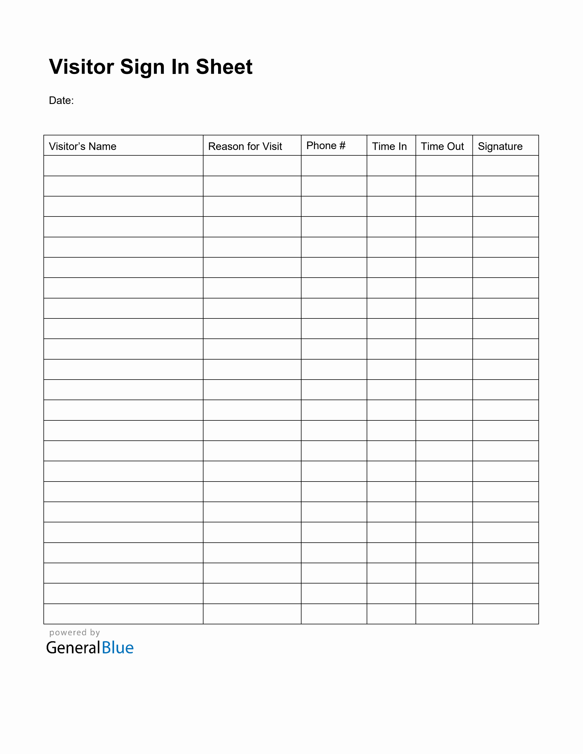 Printable Visitor Sign In Sheet in Word