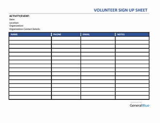 Volunteer Sign Up Sheet in Word