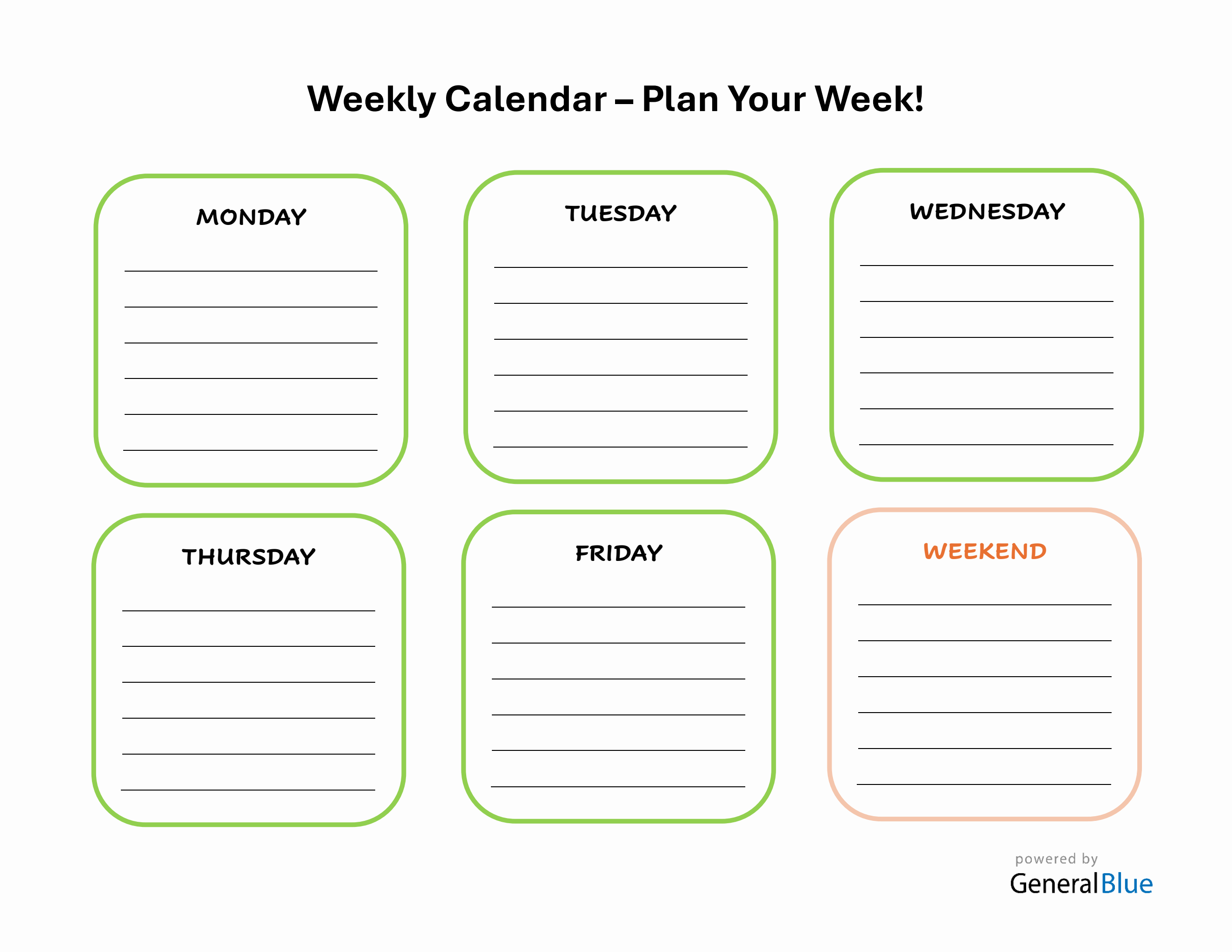 Weekly Calendar Template in Word Format