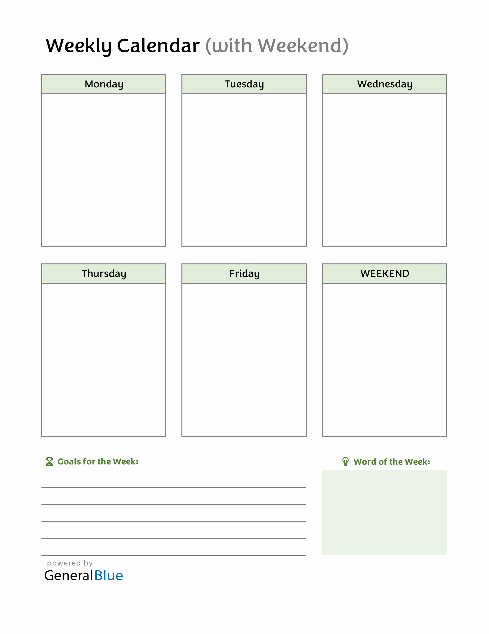 Weekly Calendar Template in Excel Spreadsheet