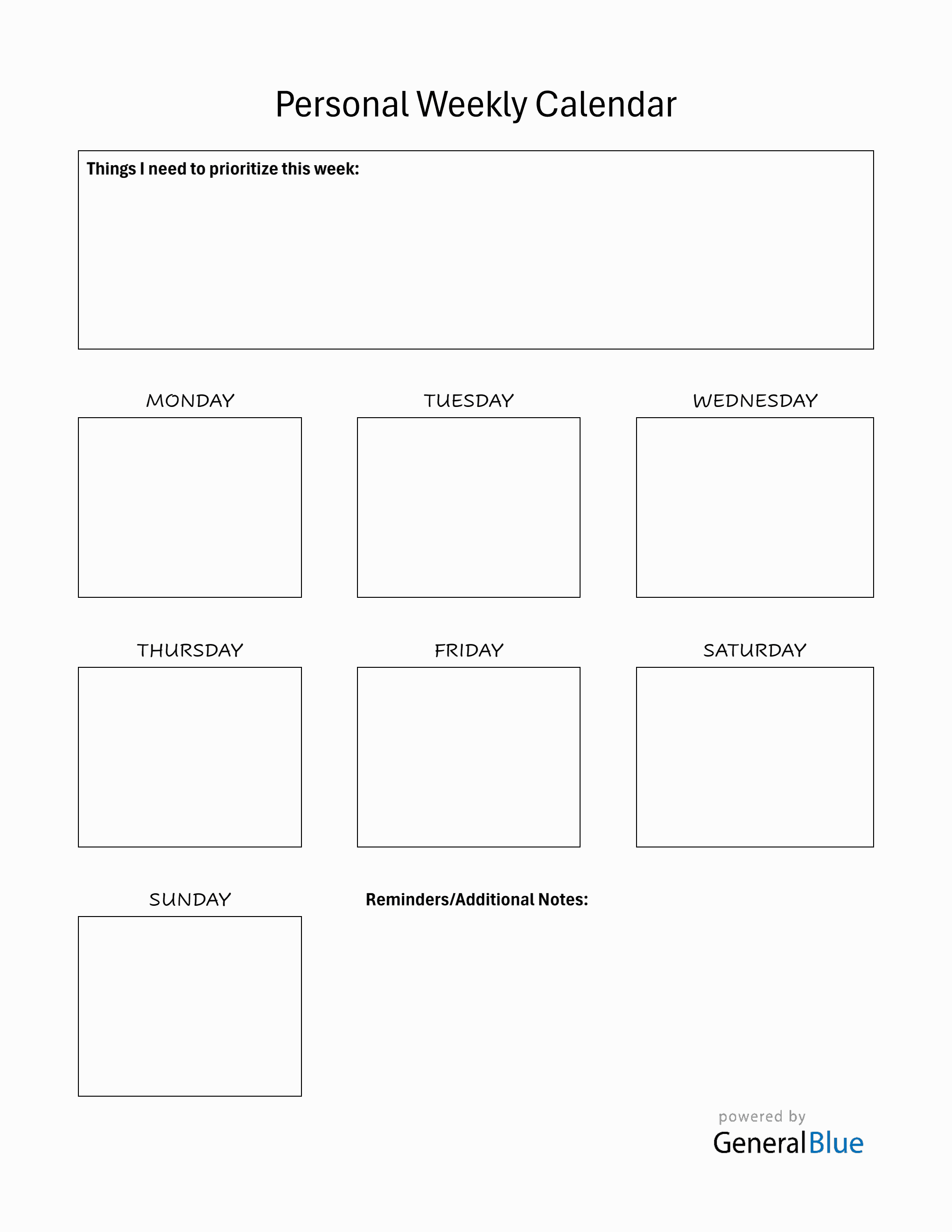 Free Weekly Calendar Modifiable in PDF