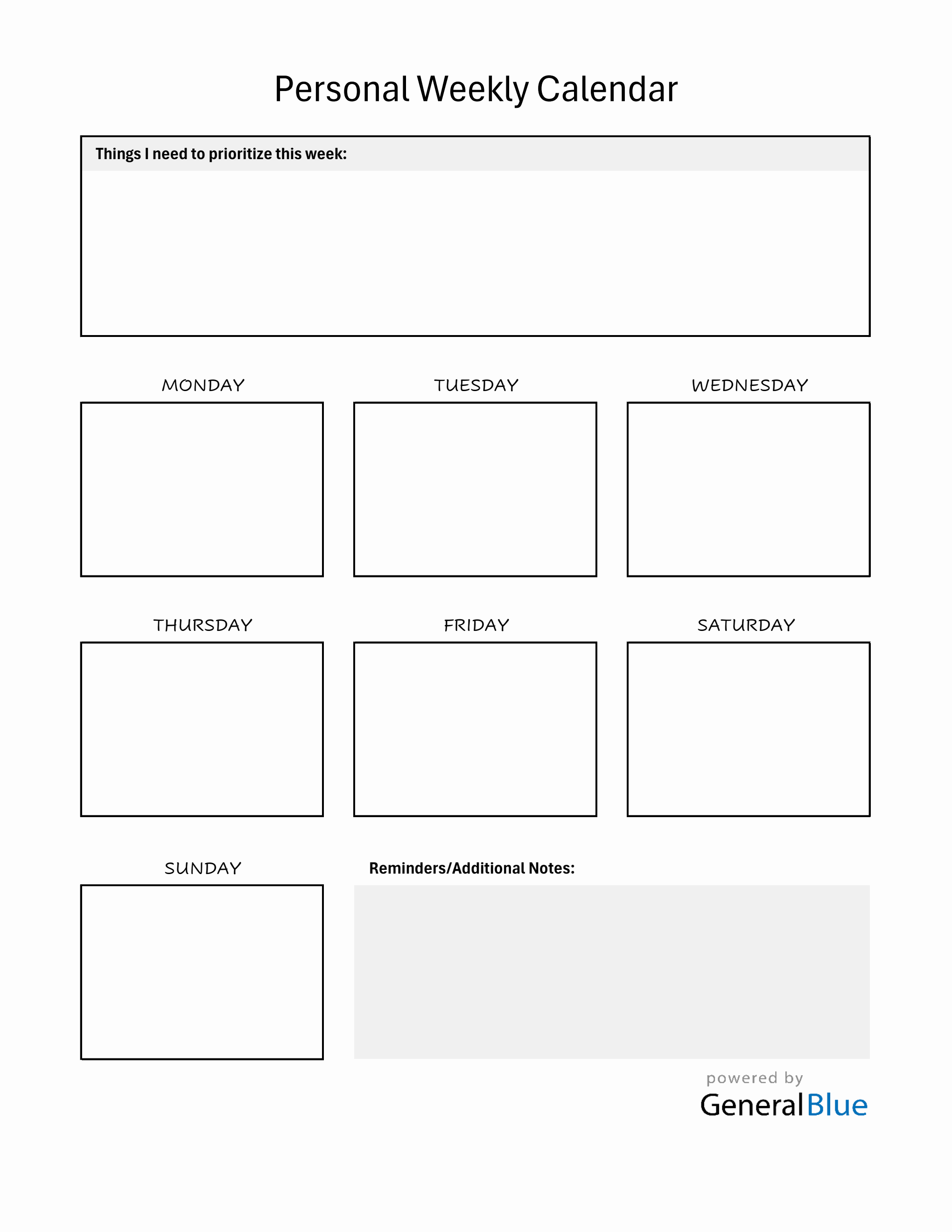 Modifiable Weekly Calendar Excel