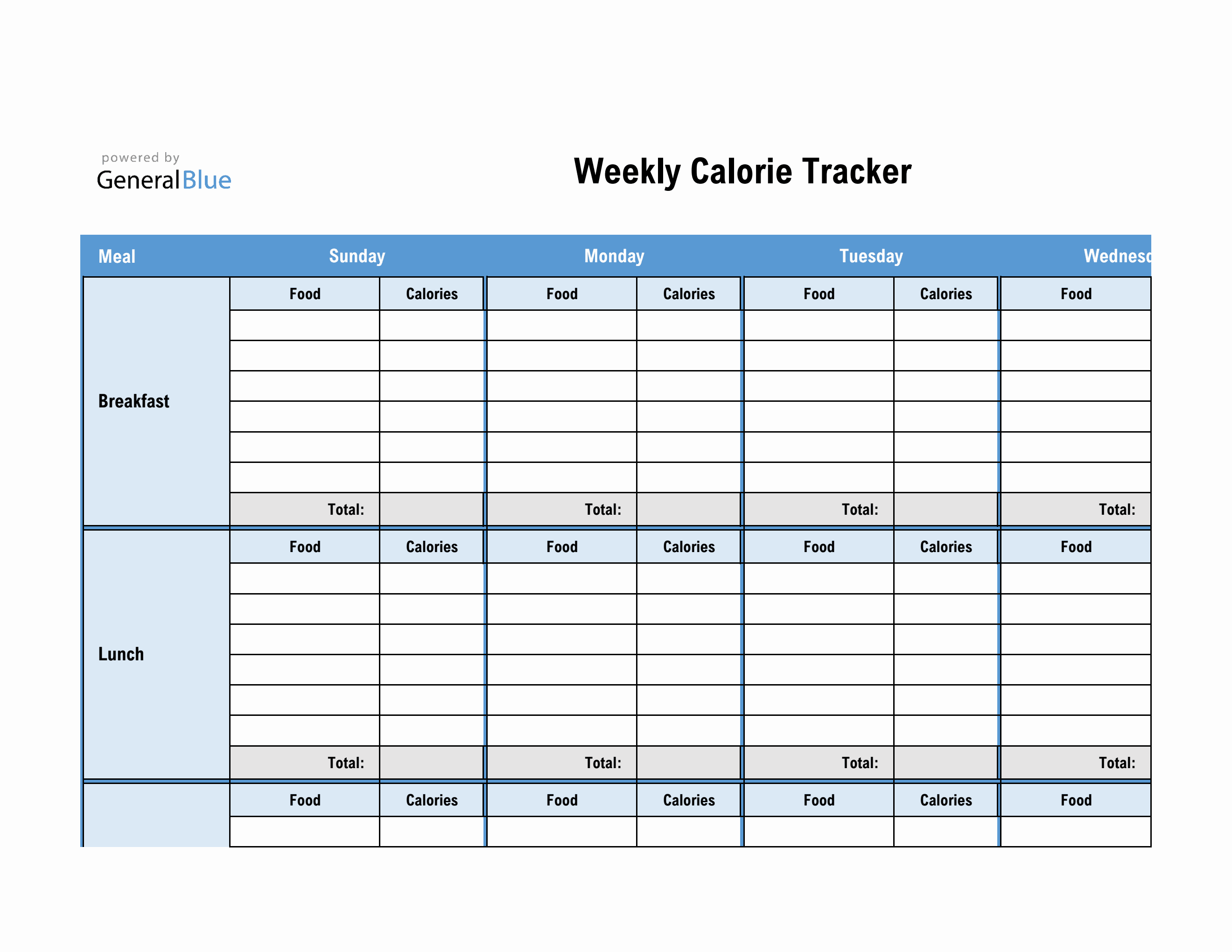Printable Chart Food Calorie Counter Excel Calorie Counter