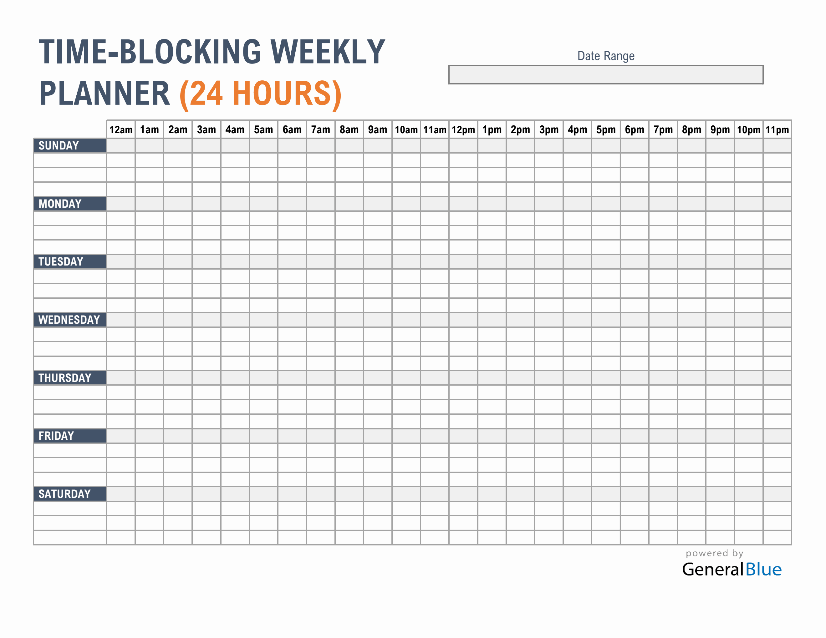 Time Blocking Weekly Planner (Excel Format)