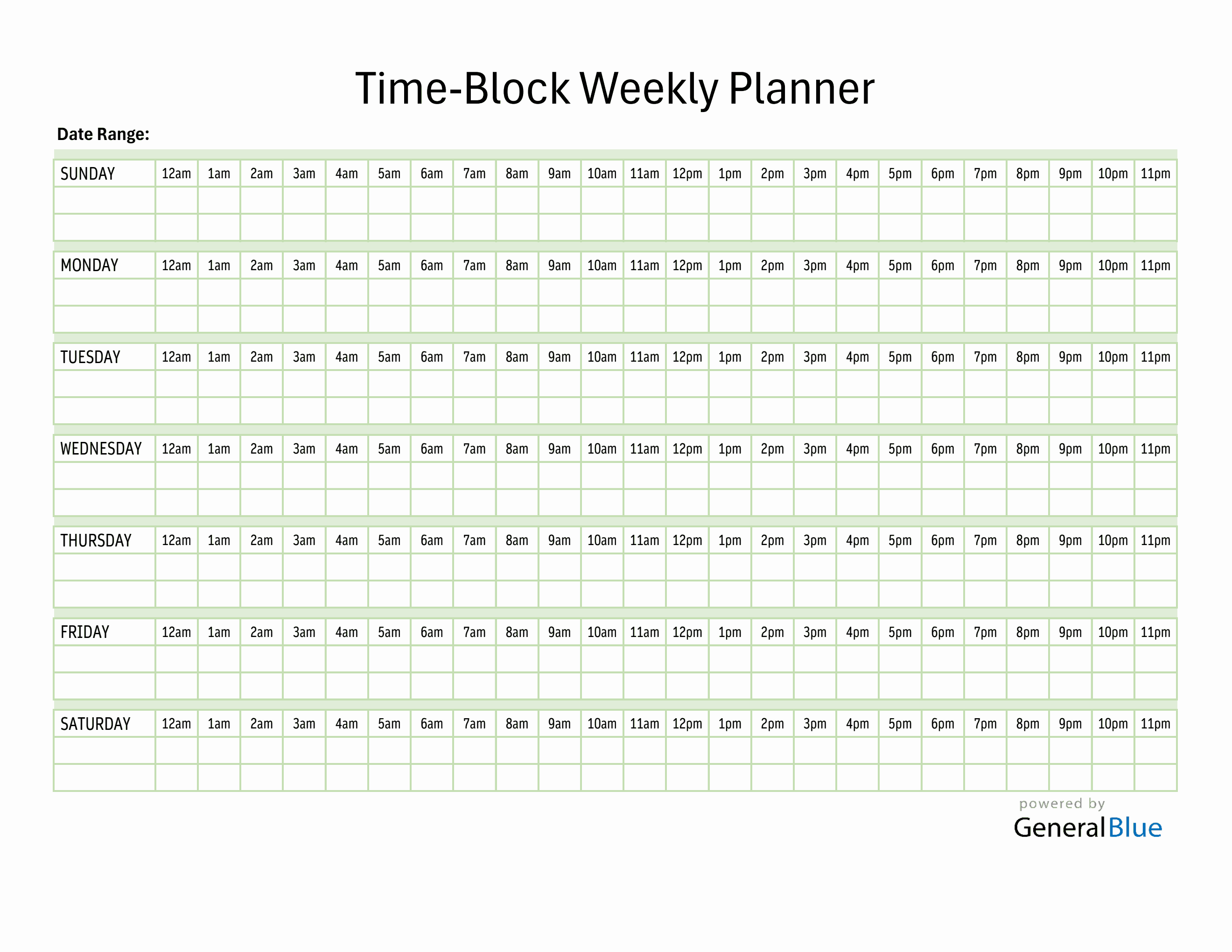 Weekly Planner With 24 Hours Schedule (Excel Format)