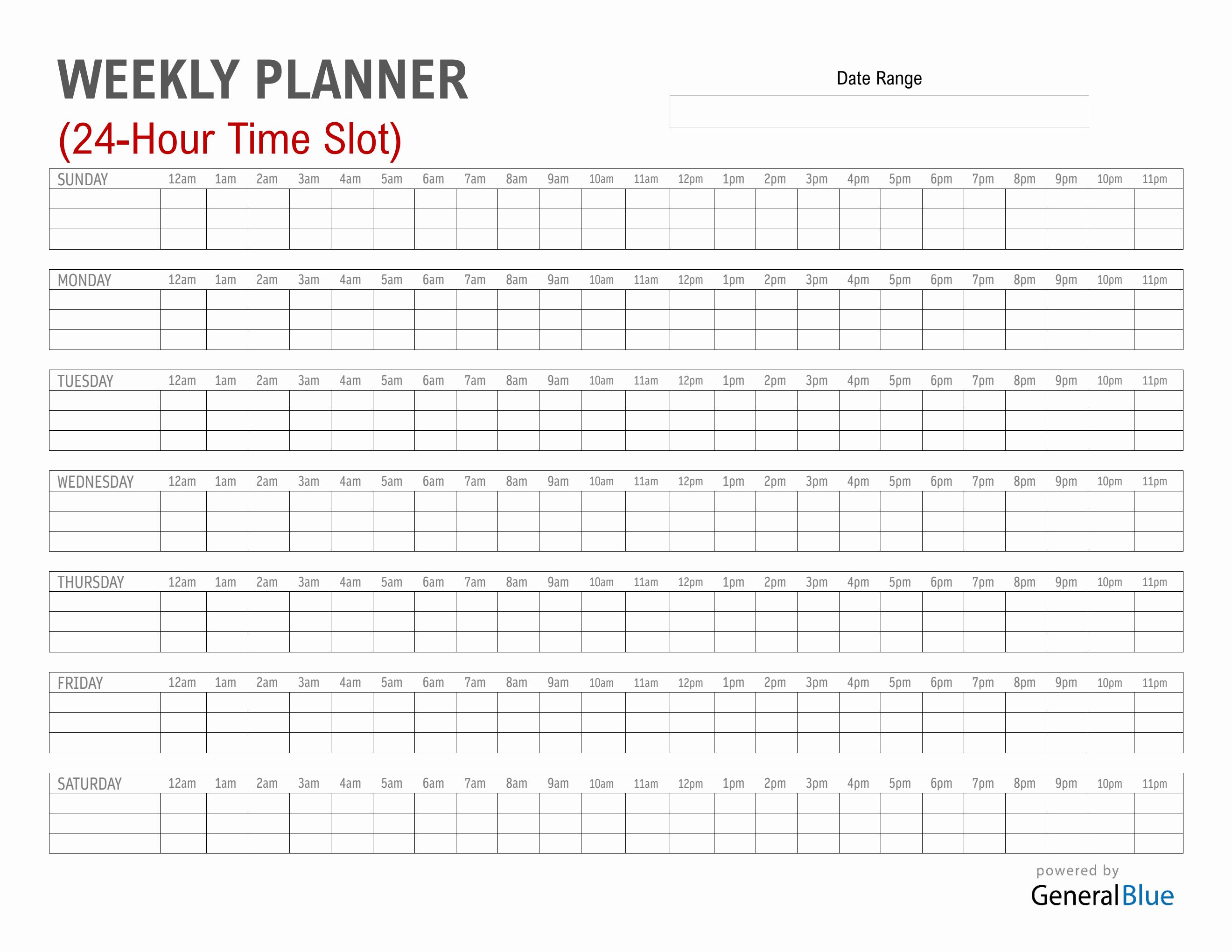 Weekly Schedule Fillable PDF