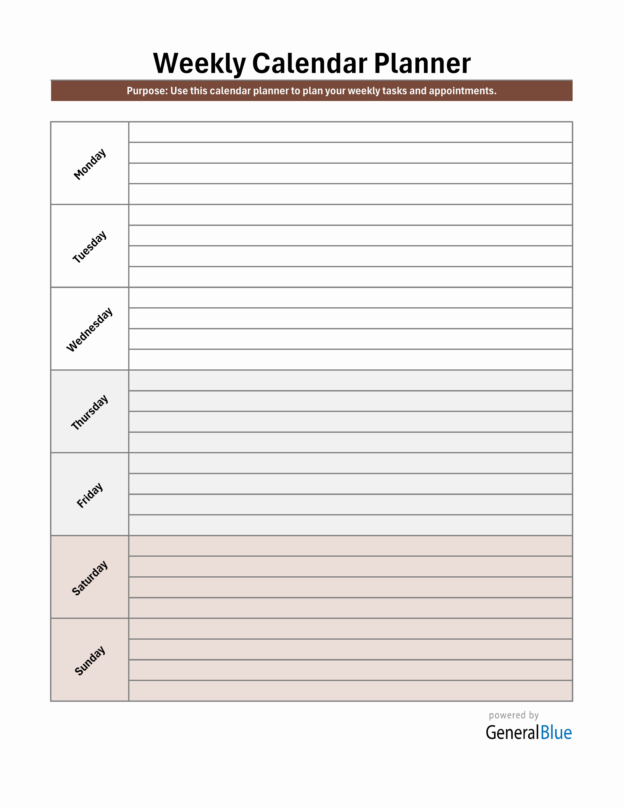 Free Excel Weekly Calendar Templates