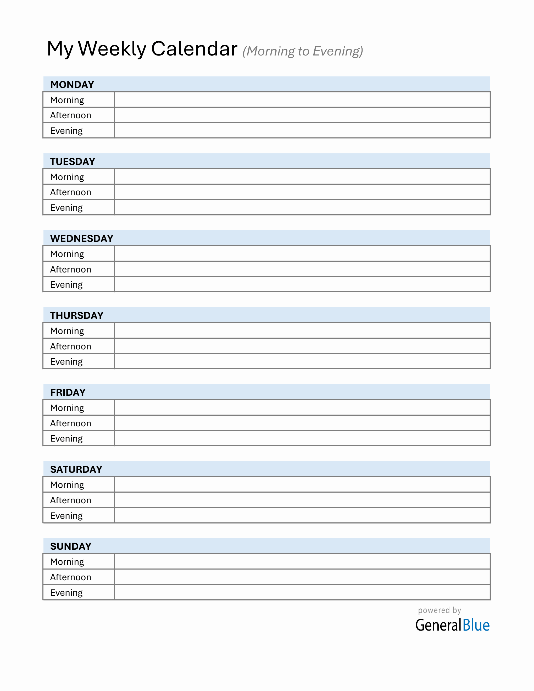 Vertical Weekly Planner in Excel (Portrait Layout)