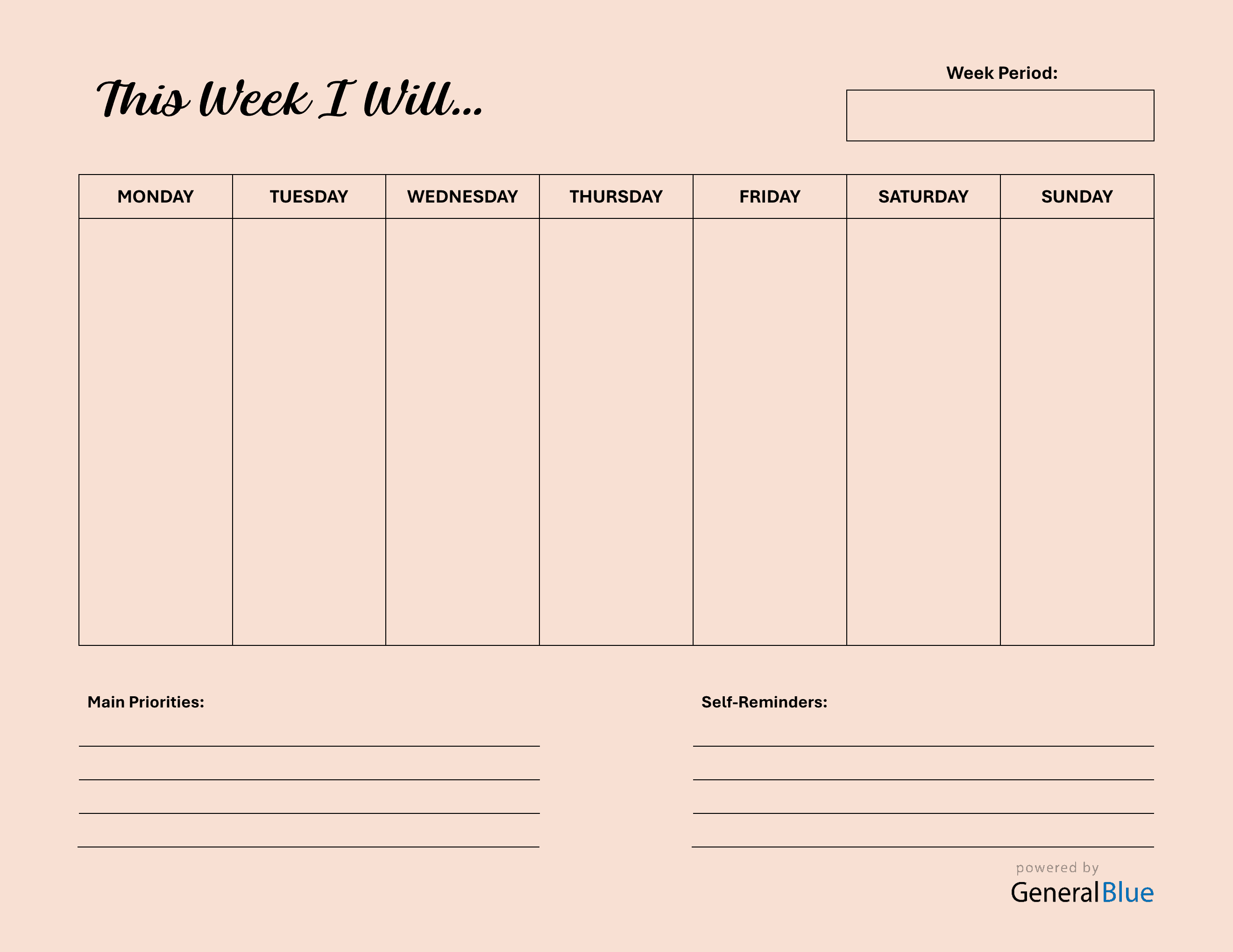 One Page At-A-Glance Weekly Planner - Free Printable PDF