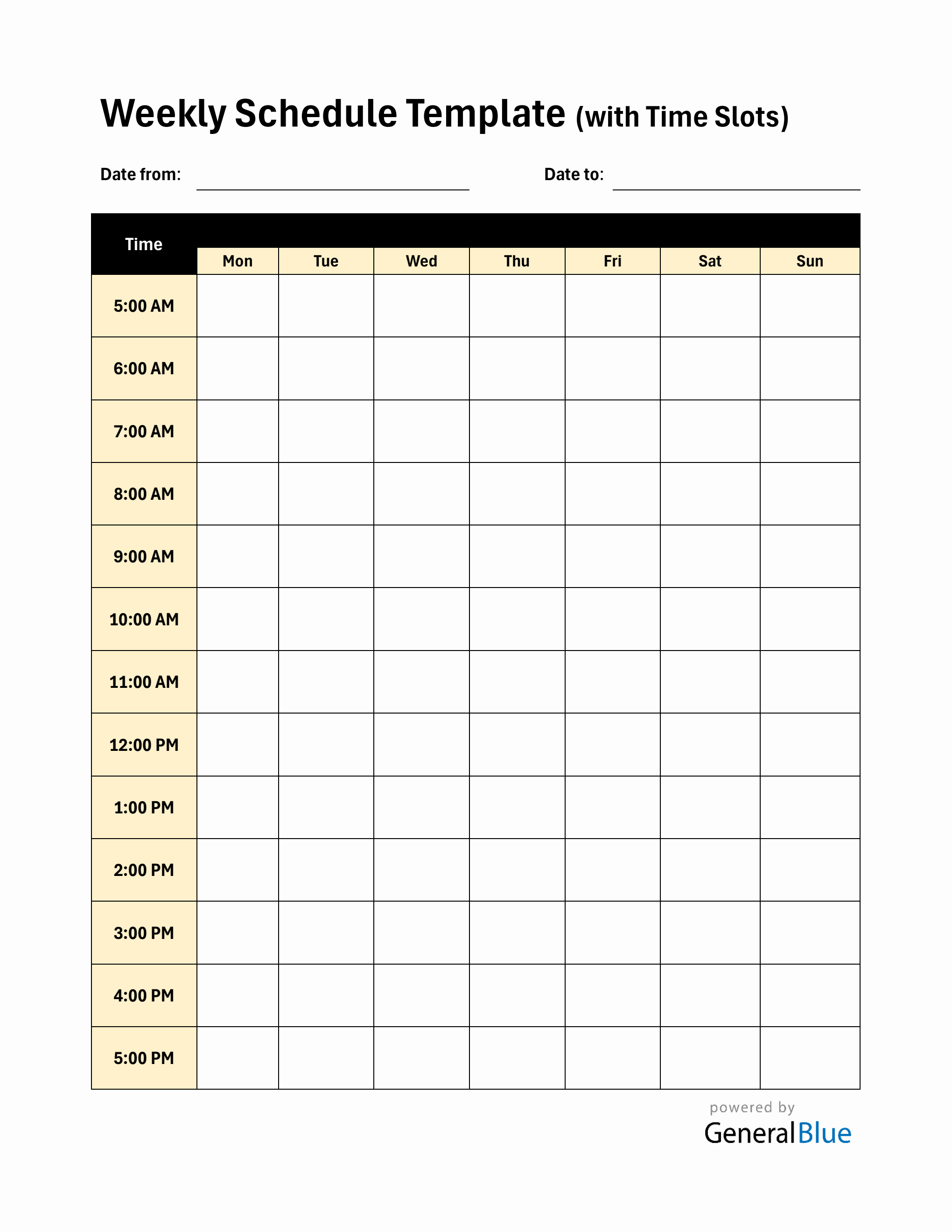 Free Word Planner With Time Slots Templates