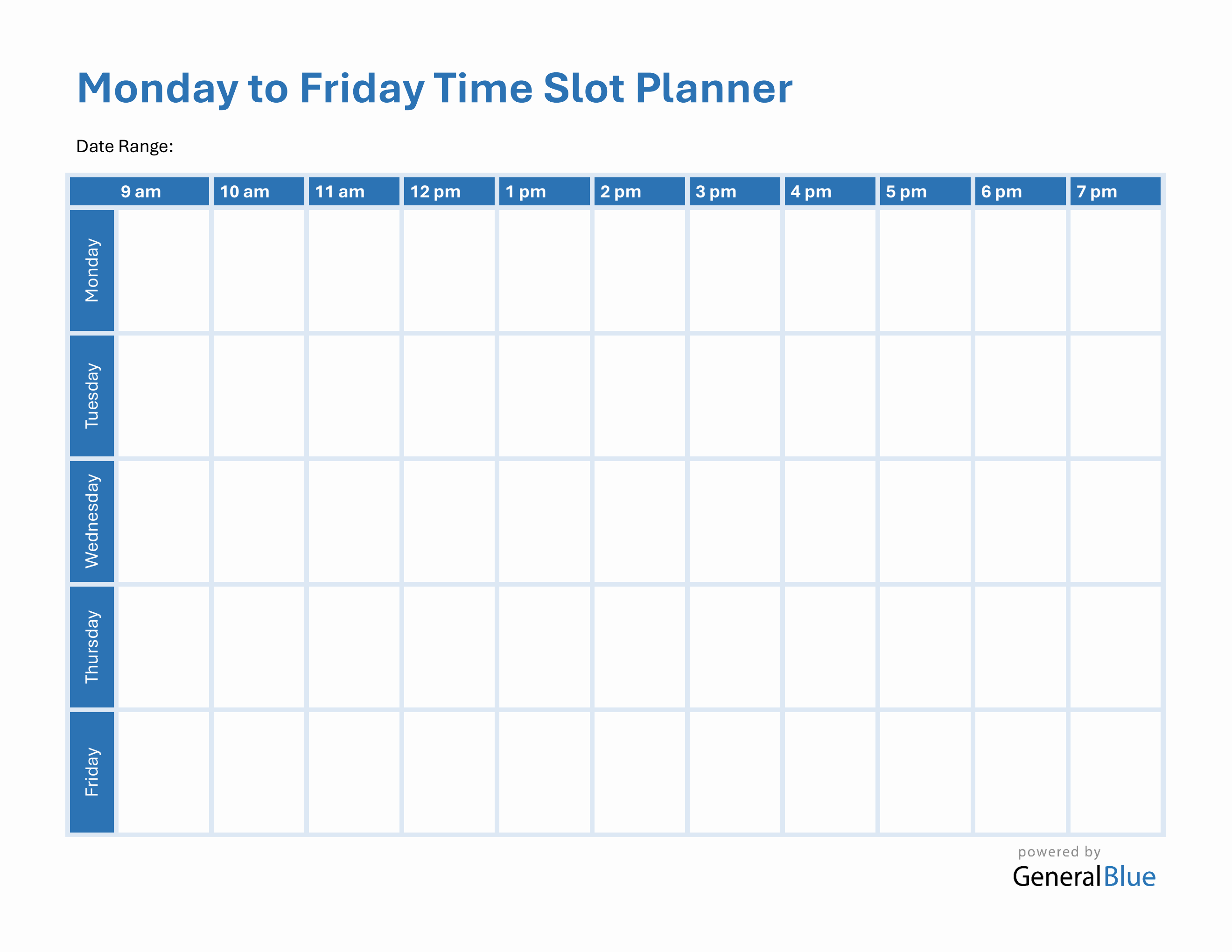 Monday-Friday Weekly Planner in Microsoft Word (9 To 7 Schedule)