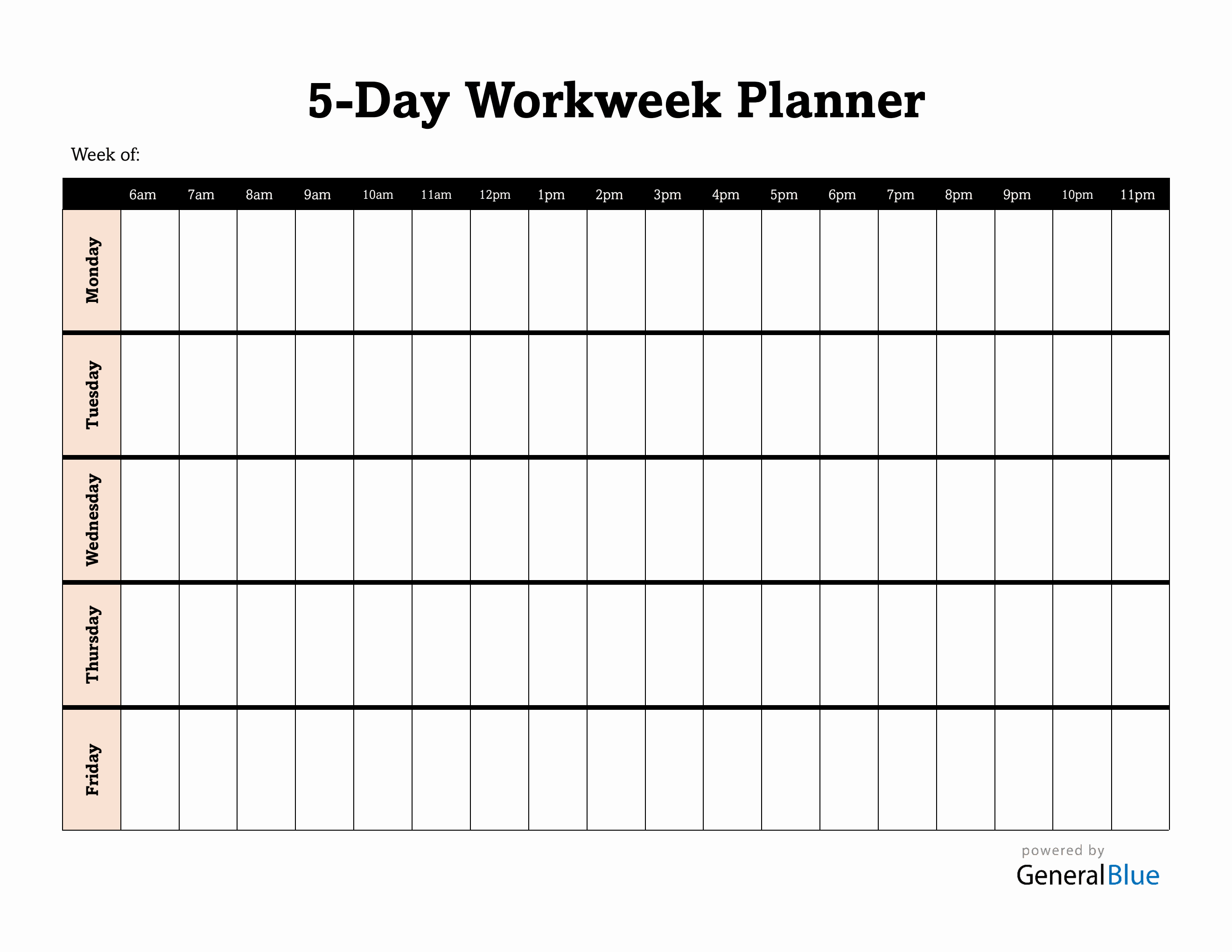 Monday-Friday Weekly Planner in Microsoft Word (6 To 11 Schedule)