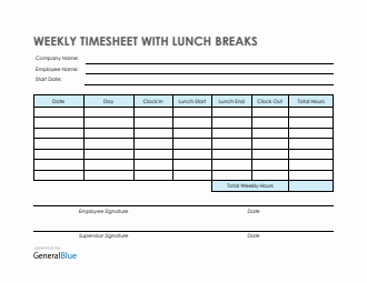 Weekly Timesheet With Lunch Breaks in Excel