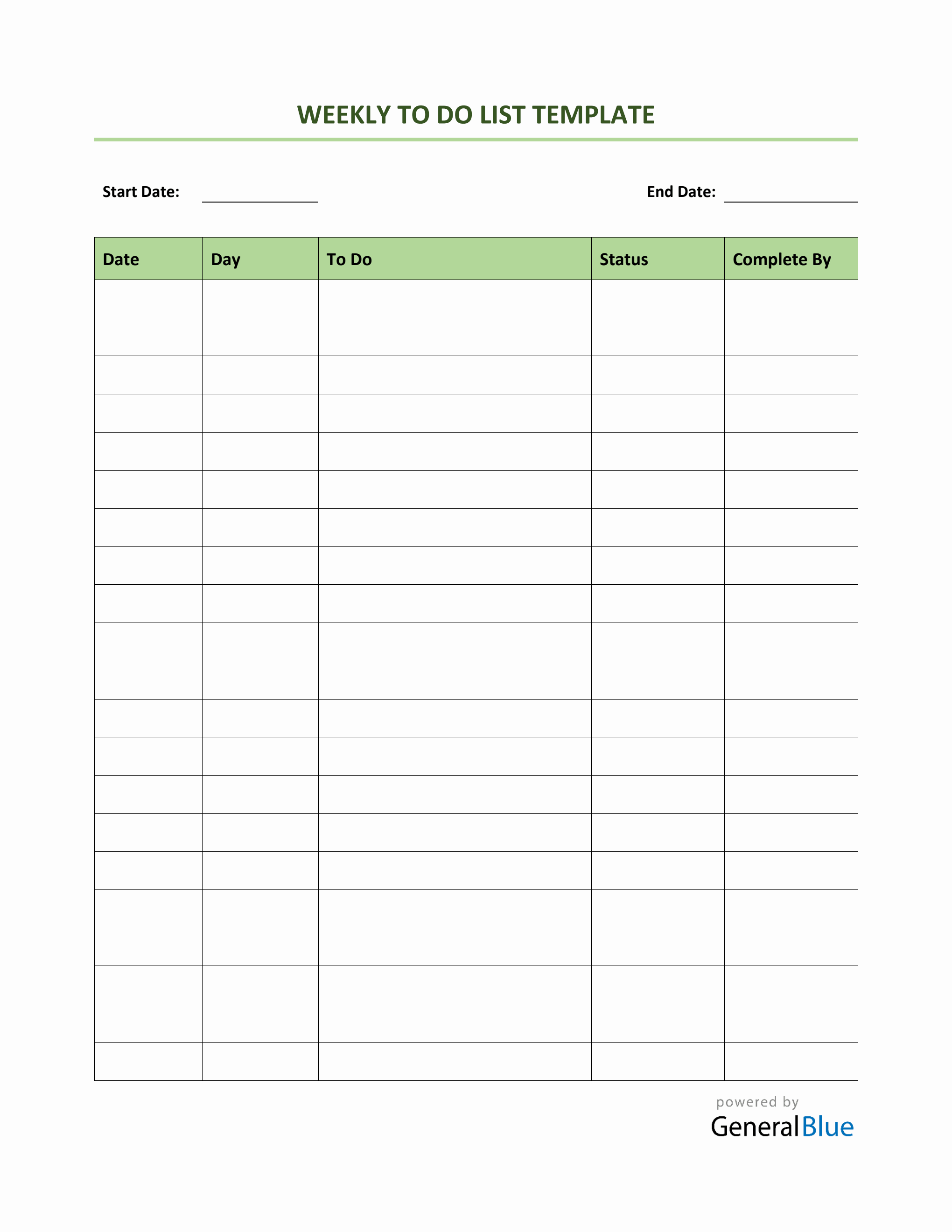 Weekly To Do List Template in PDF