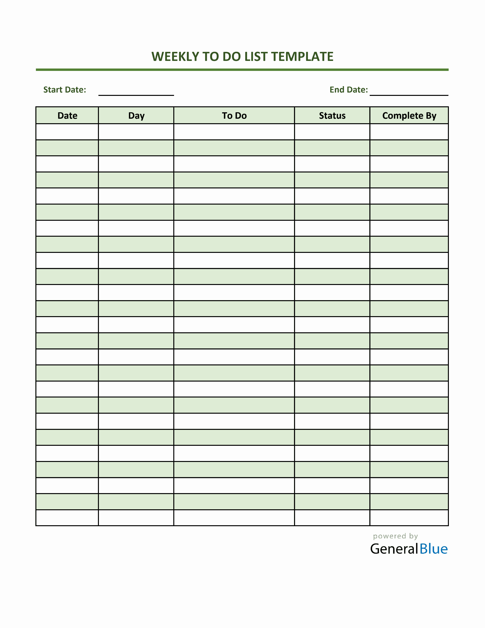 Weekly To Do List Template in Excel