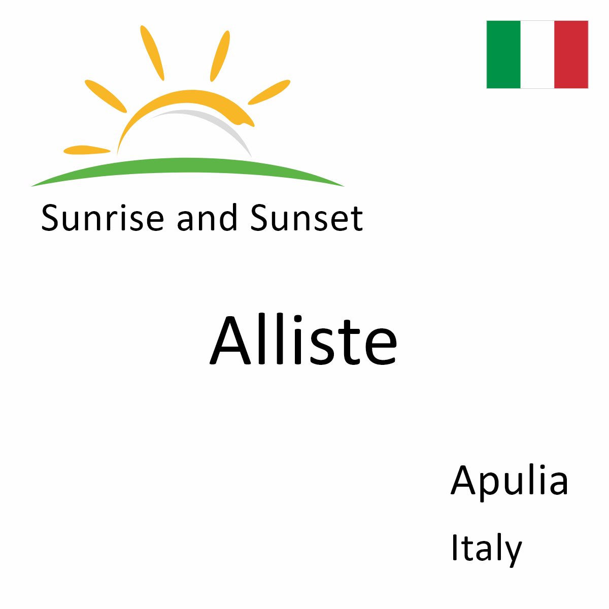 Sunrise and Sunset Times in Alliste, Apulia, Italy