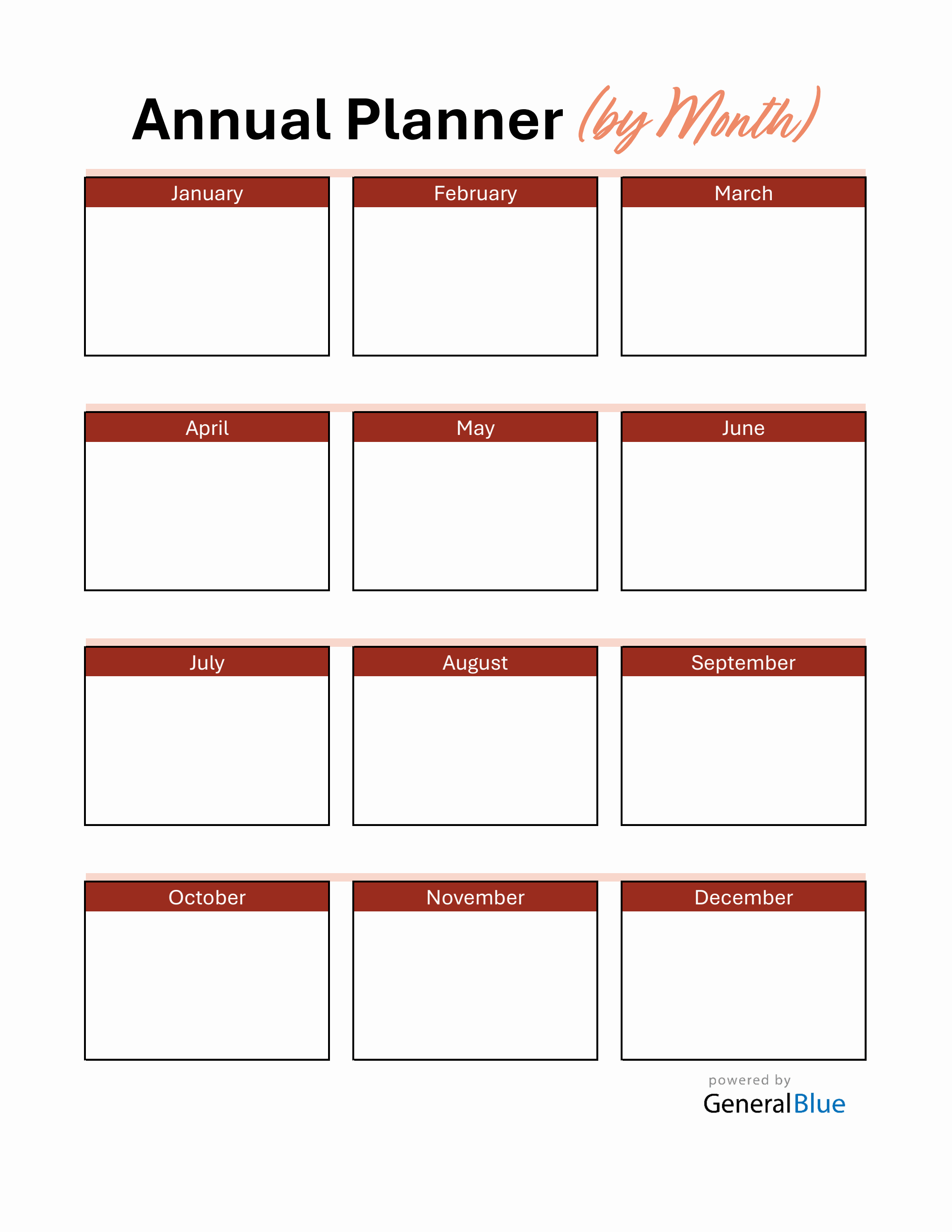 Yearly Planner - Free Editable Excel Template